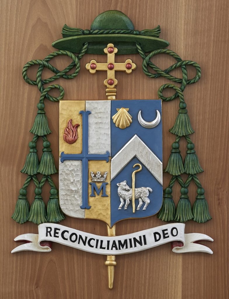 Custom carved coat of arms for Catholic bishop - Mazzolini Artcraft